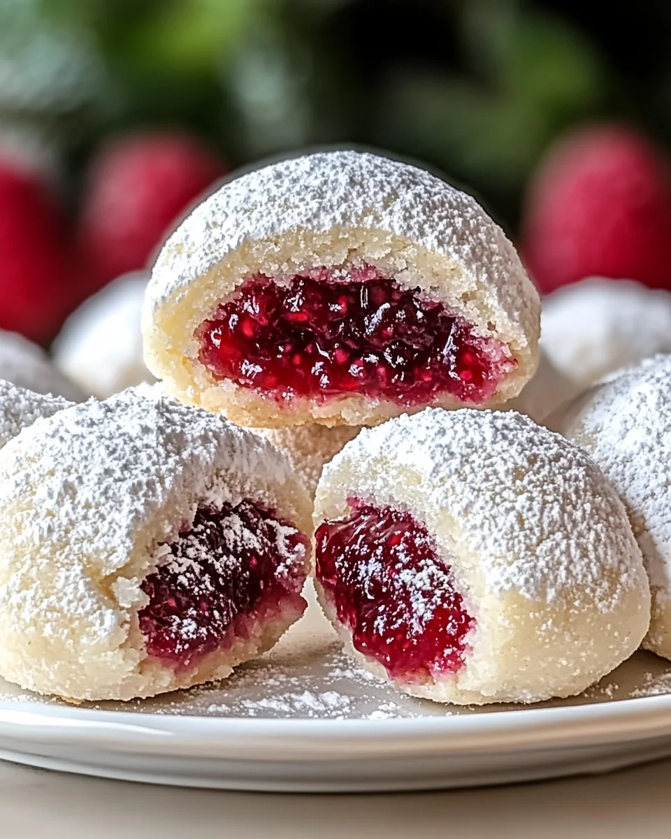 Raspberry Filled Almond Snowball Cookies